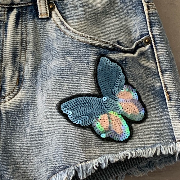 THE ROCK N REV | Shorts | Ana Corrine Butterfly Embroidered Denim ...